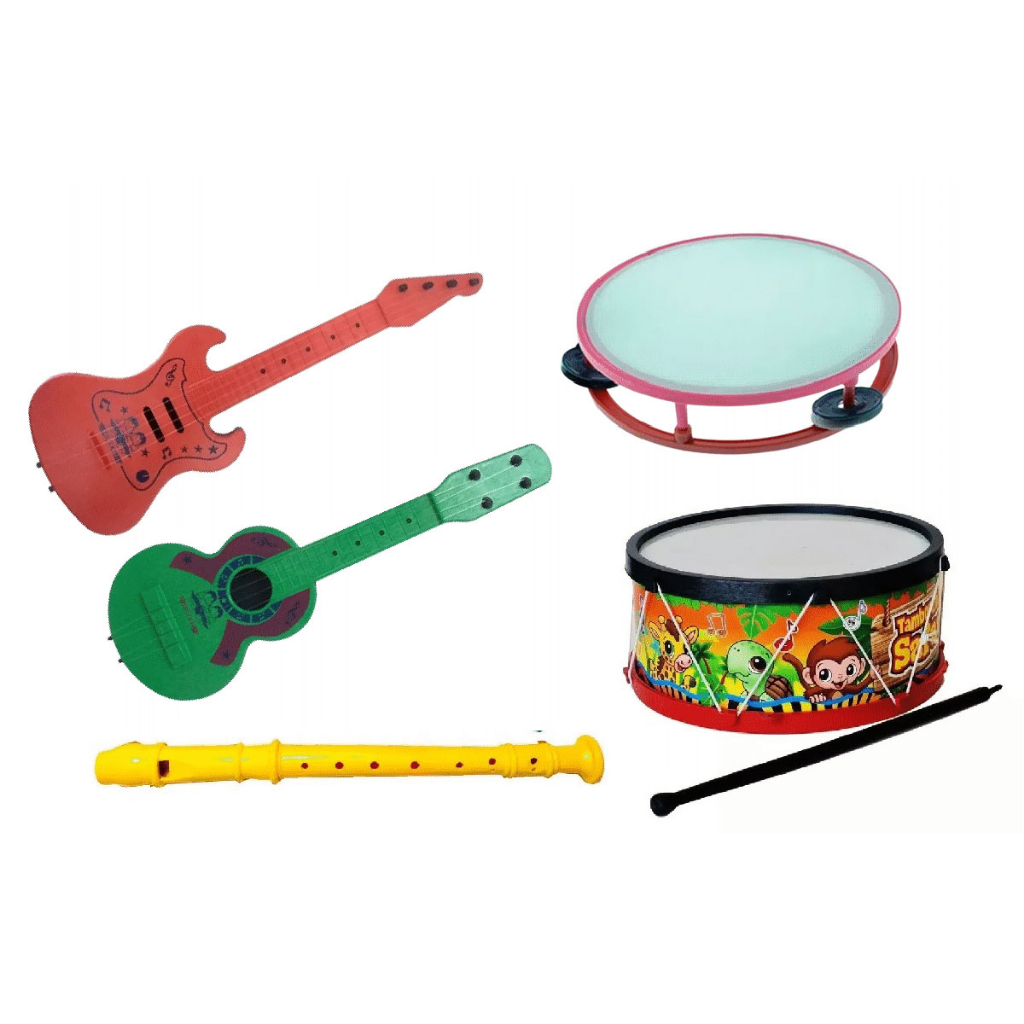 Kit 5 Instrumentos Musical Tambor Violão Guitarra Pandeiro Flauta Infantil Brinquedo Banda ...