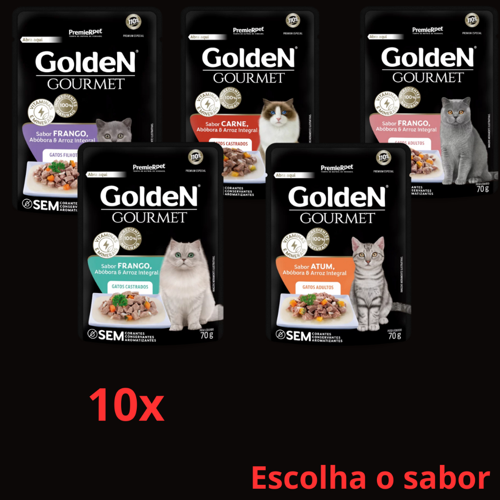 10x Sachê GoldeN Gourmet 70 Gramas Gatos Escolha o Sabor | Shopee Brasil