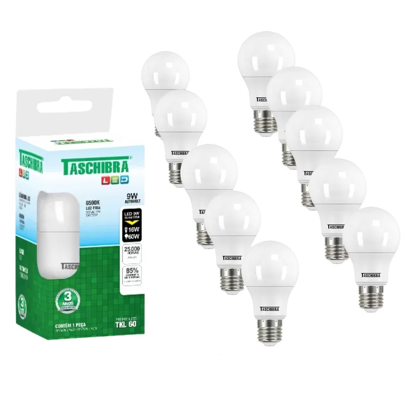 Kit Taschibra 10 Lâmpadas LED TKL 60 / 9W Luz Branca | Shopee Brasil