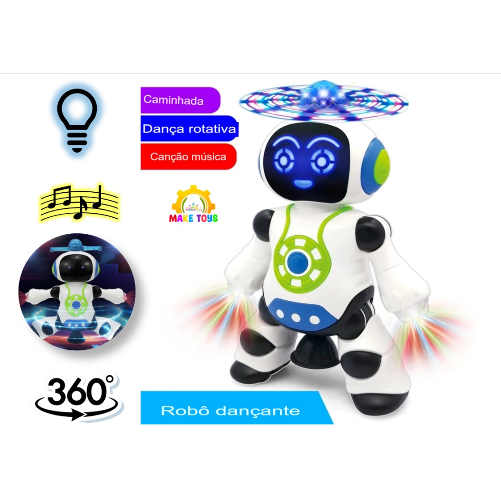 Robô Dançarino Brinquedo de helice de led coloridos e musica infantil ...