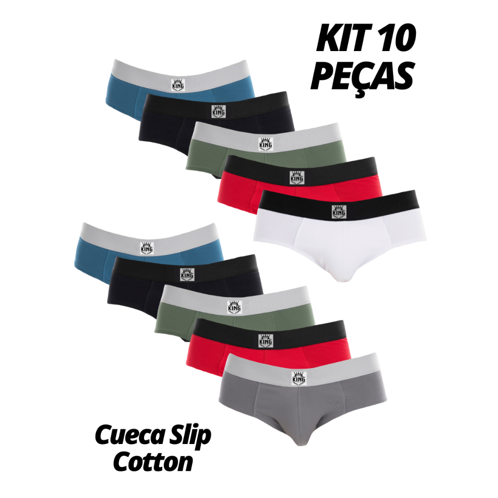 Kit 10 Cuecas Slip Algodão Tradicional Masculina Adulto Lisa Básica Conforto | Shopee Brasil