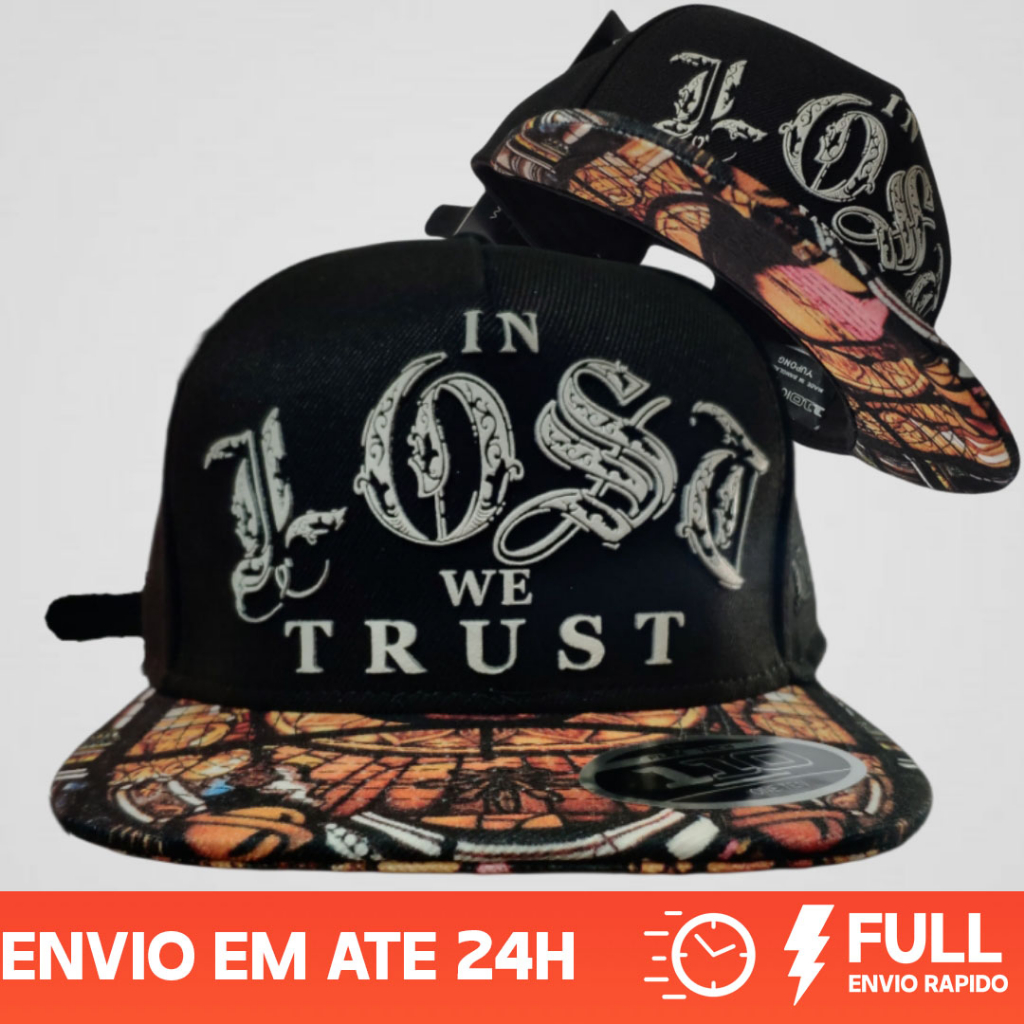 Boné Lost Monalisa Preto Aba Reta De Cria / Boné Strapback De Fitao ...