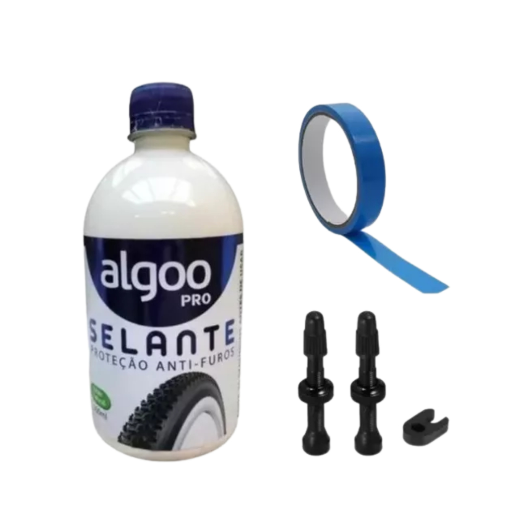 Kit Tubeless Selante Algoo Pro 500ml + Par Válvula + Fita - Faz a Boa!