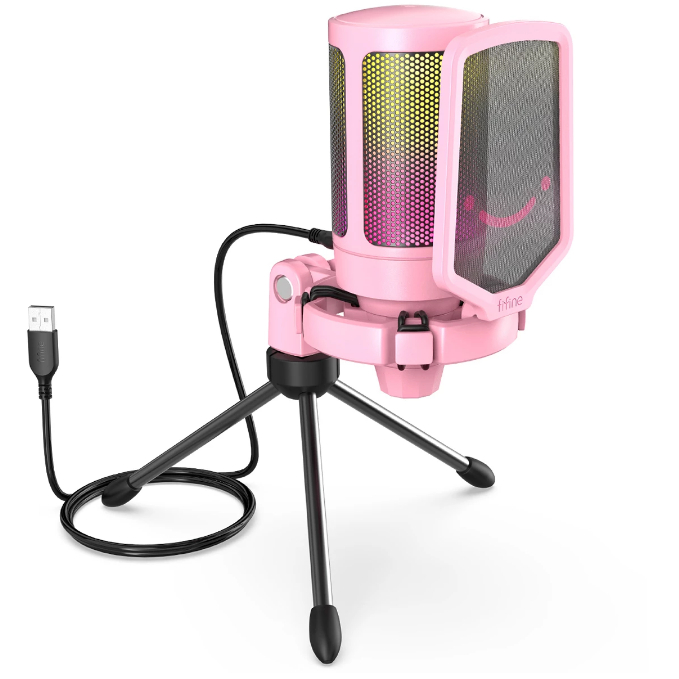 Microfone Fifine A6 Rosa Condensador Usb Rgb Profissional | Shopee Brasil