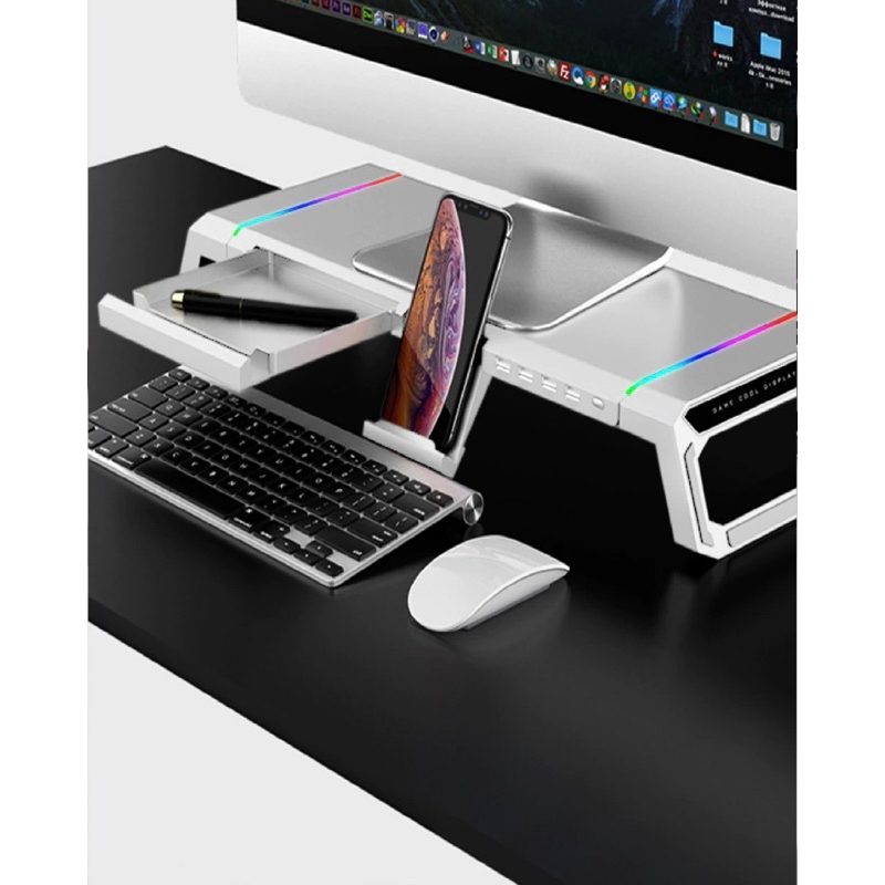 Suporte Para Monitor Gamer Led Rgb 4 Usb 3.0 Stand Note 30kg | Shopee ...