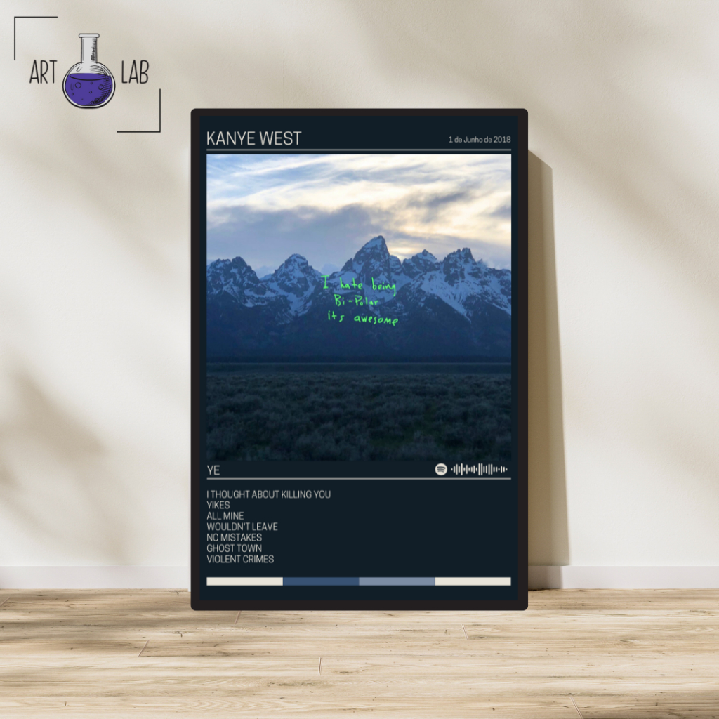 Quadro decorativo álbum Spotify Kanye West Ye moldura e vidro | Shopee ...