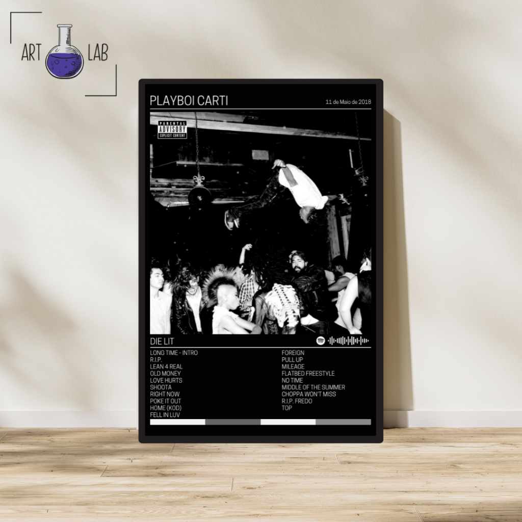Quadro decorativo álbum Spotify Playboi Carti Die Lit moldura e vidro | Shopee Brasil