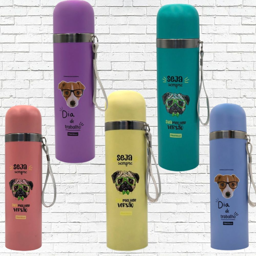 Garrafa Color Estampa Pets Sortidos Inox 480ml | Shopee Brasil
