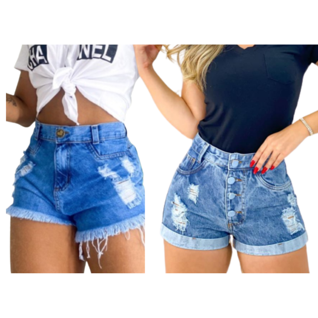 Kit 2 Short Feminino Jeans Short Curto Jeans Rasgado Levanta Bumbum ...
