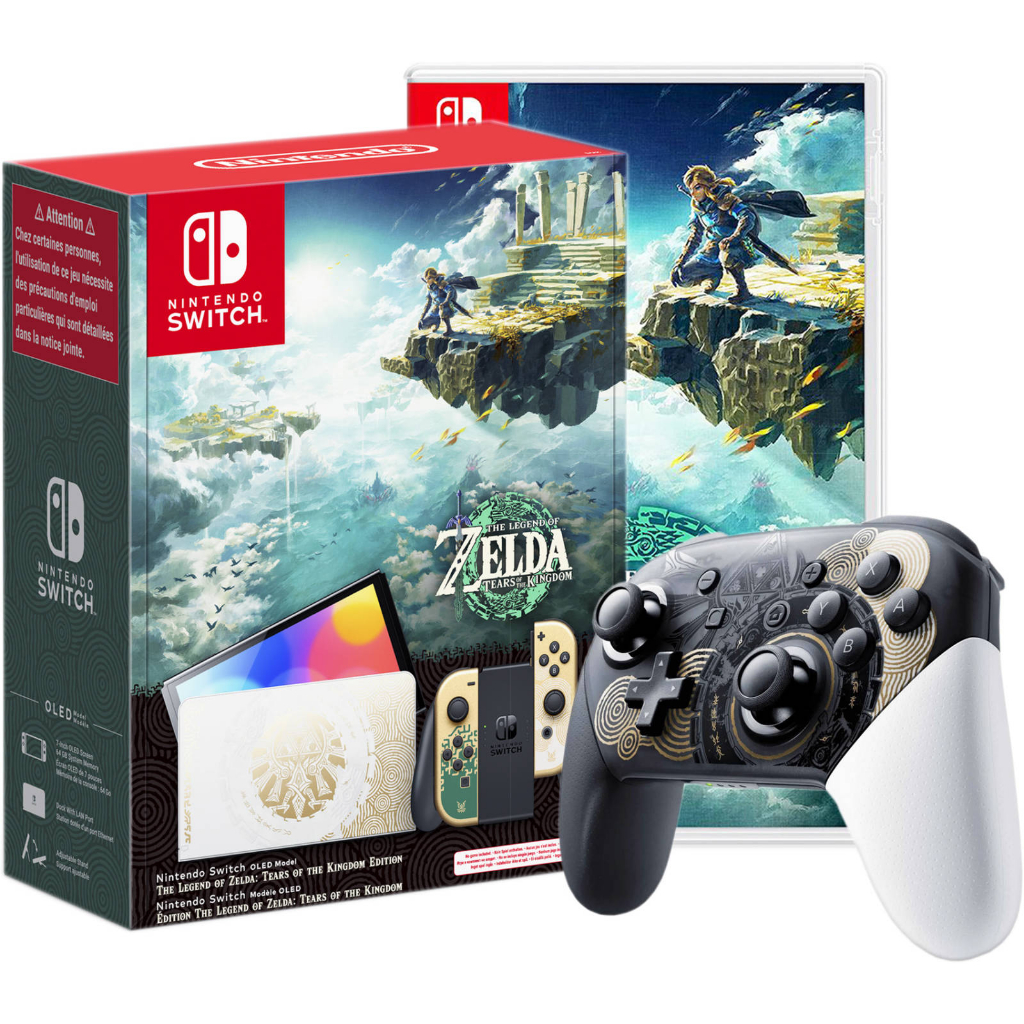 NINTENDO SWITCH OLED + JOGO ZELDA TEARS OF THE KINGDOM + PRO CONTROLLER - Faz a Boa!