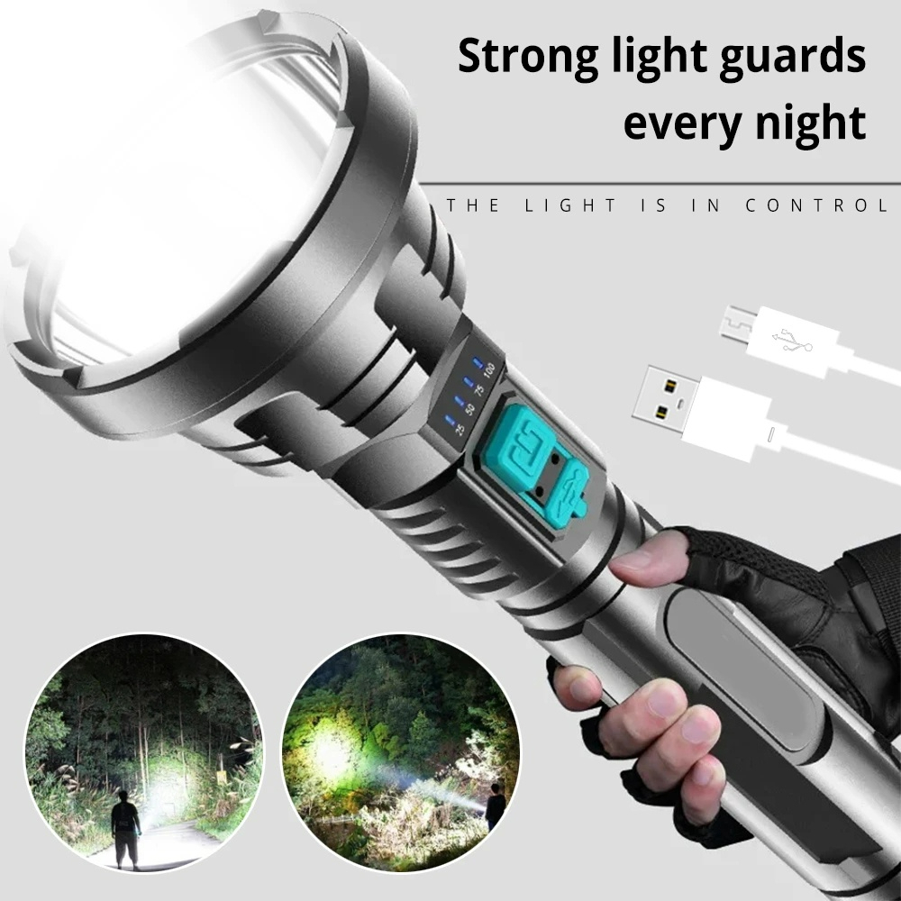 Lanterna LED Super Potente Luz De Flash Tático Longo Alcance 1000m À Prova D'água USB ...