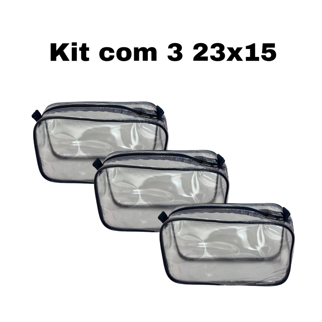 Kit com 3 Necessaire transparente e AZUL MARINHO 23X15 | Shopee Brasil