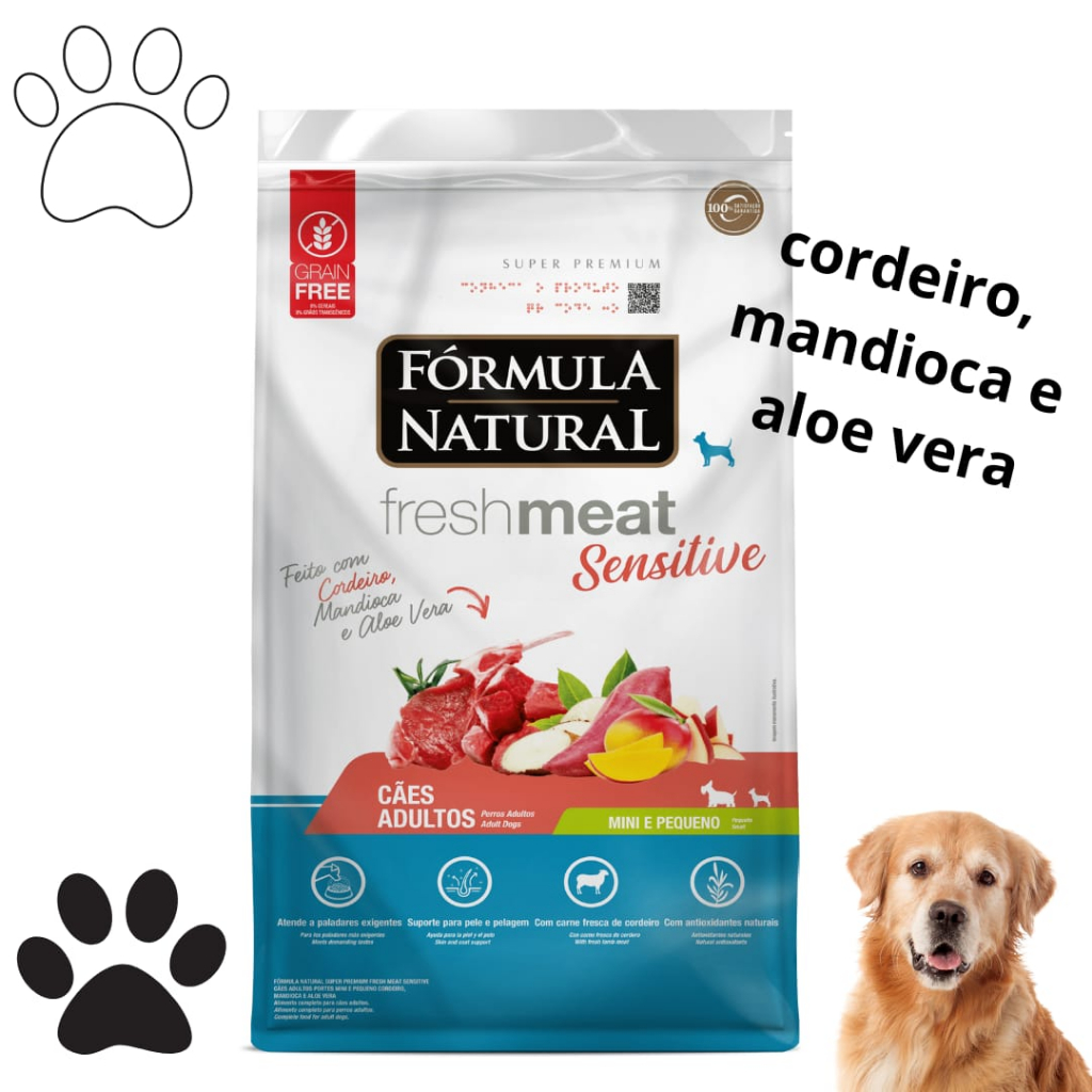Ração 500g, SENSITIVE, sabor Cordeiro, Fórmula Natural Fresh Meat ...