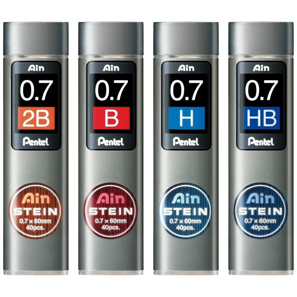 Grafite Pentel Ain Stein 0,7mm B 2B H HB Tubo c/ 40 Minas Cada Made in ...