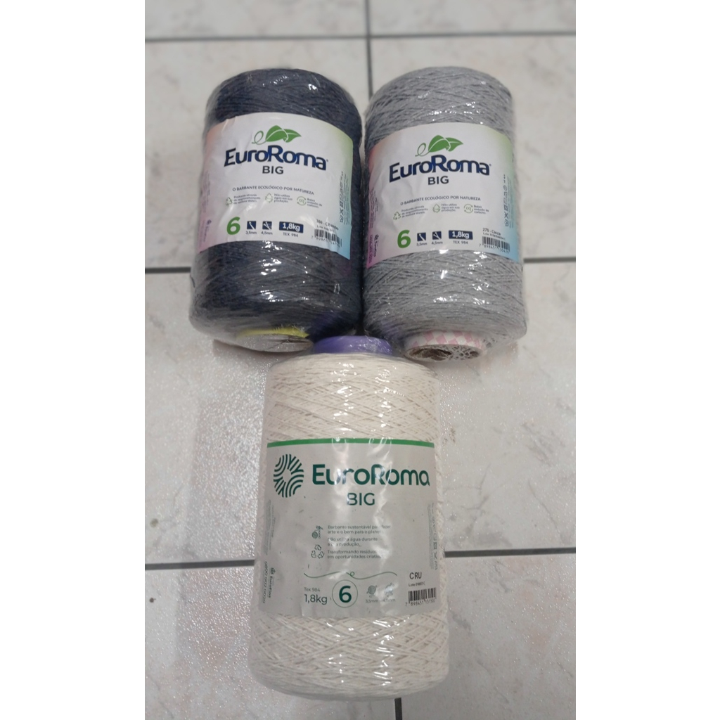 kit 3 barbantes euroroma cor chumbo cinza e cru 1.8kg n6 | Shopee Brasil