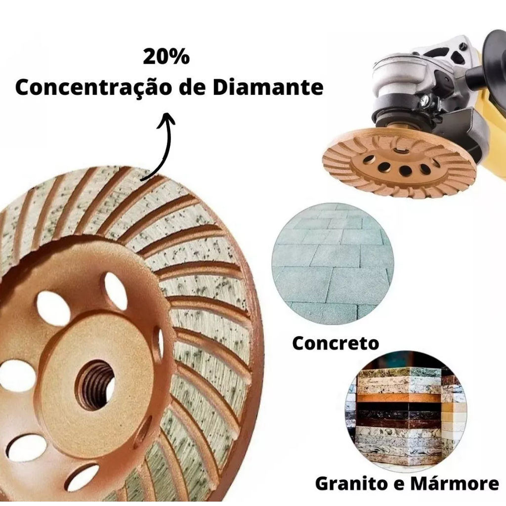 Disco Rebolo Diamantado Desbaste Concreto Granito M14 115mm Ideal para ...
