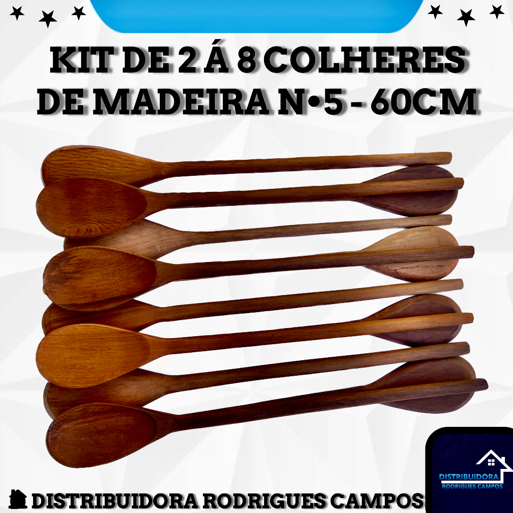 Kit Colher de Pau 60cm Número 5 Madeira Artesanal P/ Para Cozinha Bolos ...