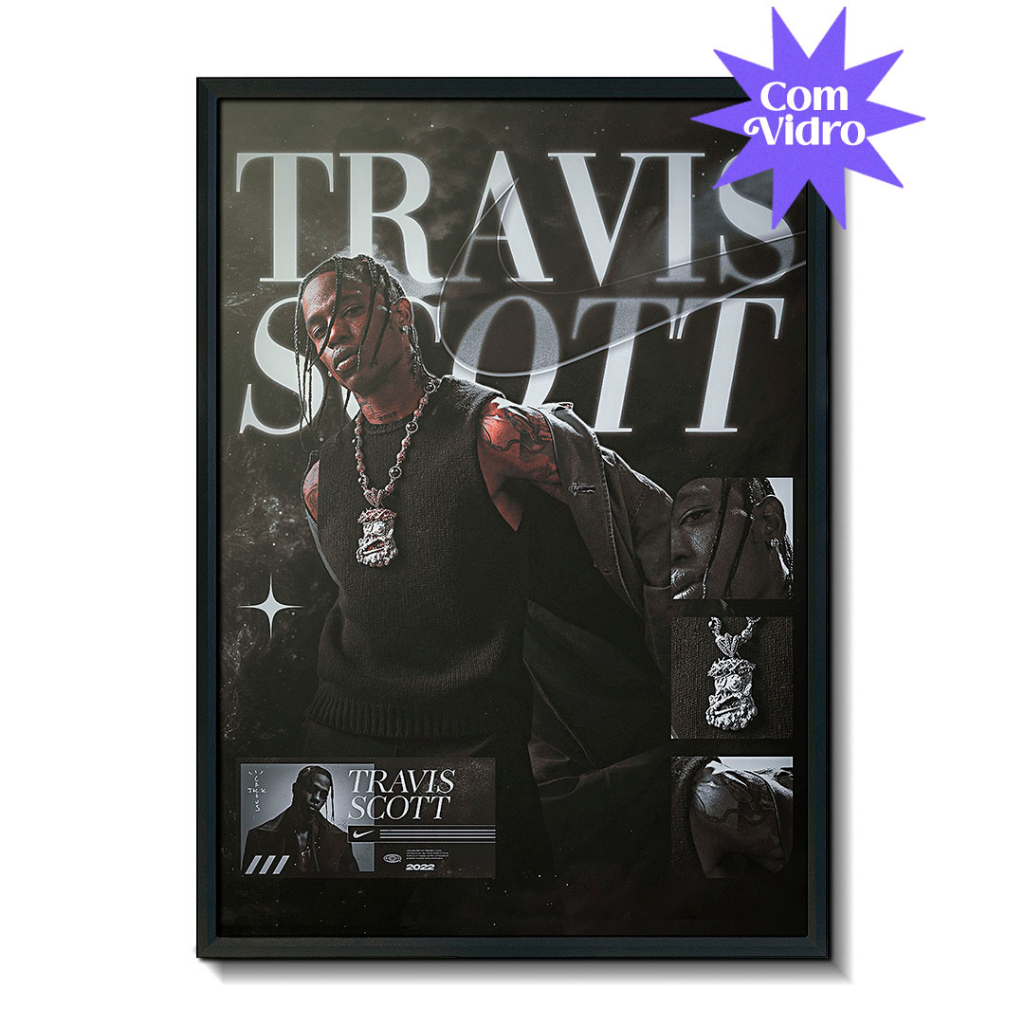 Quadro Poster Decorativo Travis Scott - com Moldura e Vidro | Shopee Brasil