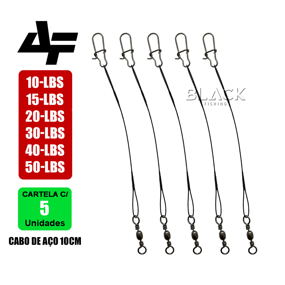 Kit com 5 Empates Cabo de Aço Com Snap e Girador Pesca Pescaria ...
