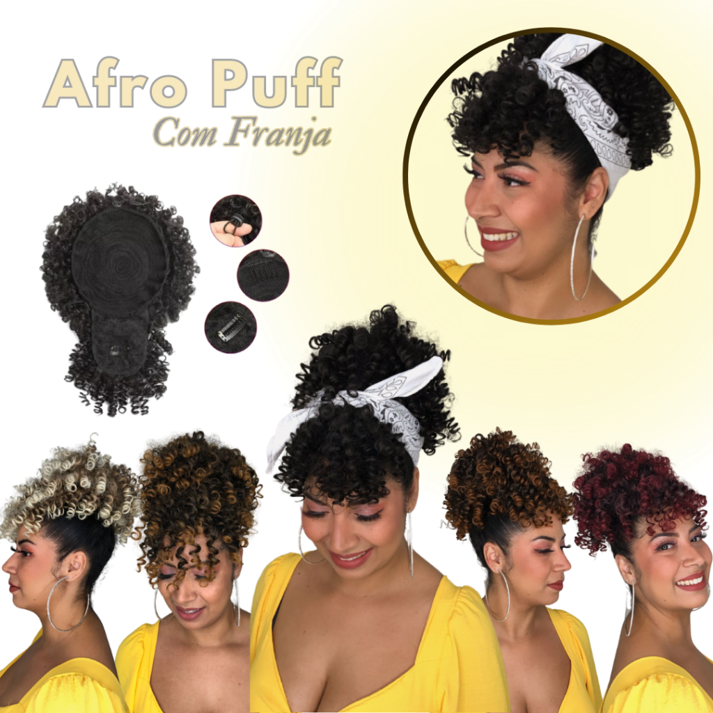 Aplique Coque Afro Puff Alto Cacheado Black Com Franja | Shopee Brasil