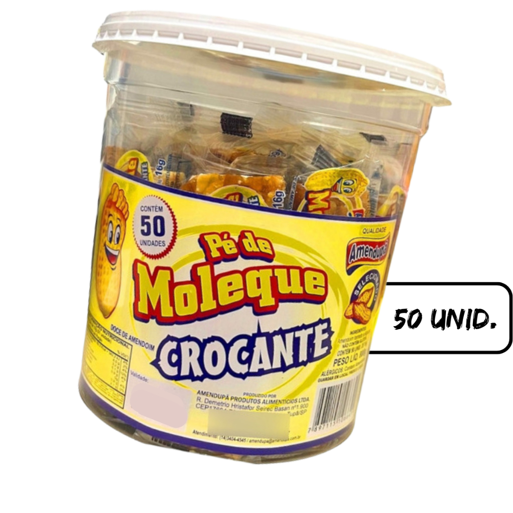 Pé de Moleque Crocante Pote 50 unidades Doce de Amendoim com caramelo ...