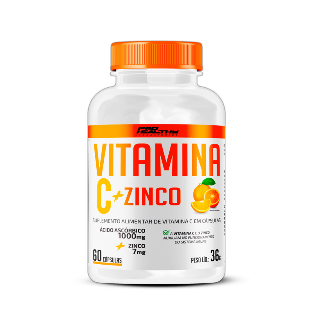 Vitamina C - Pote de 60 Cápsulas - 1000mg + Zinco 7mg - Pro Healthy ...