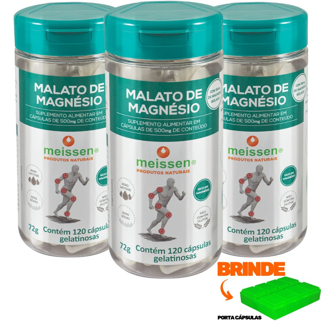 Kit 3 Malato De Magnésio 120 Cápsulas 500mg Puro - Meissen Original | Shopee Brasil