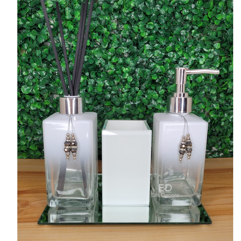 Kit Lavabo Square Branco Degrade com Porta Escova e Bandeja | Shopee Brasil