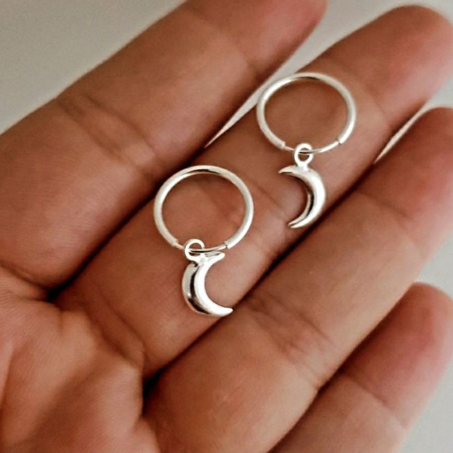 Argolinha Prata 925 Com Pingente Lua | Shopee Brasil