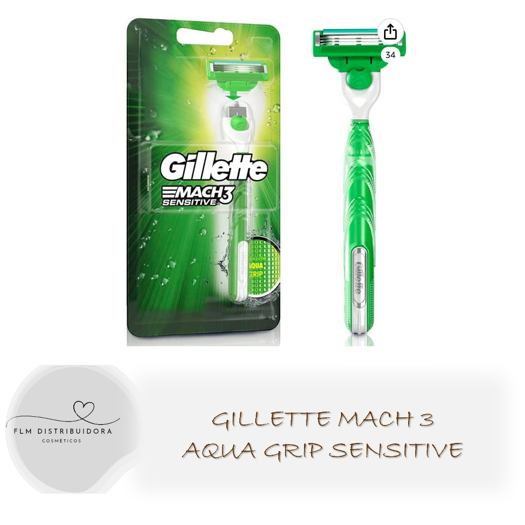 Prestobarba Gillette Mach 3 Acqua-Grip Sensitive | Shopee Brasil