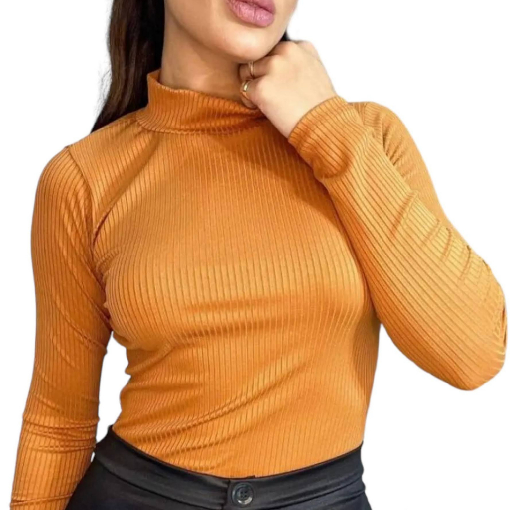 Blusa Cacharrel Feminina Gola Alta Segunda Pele Manga Longa | Shopee Brasil
