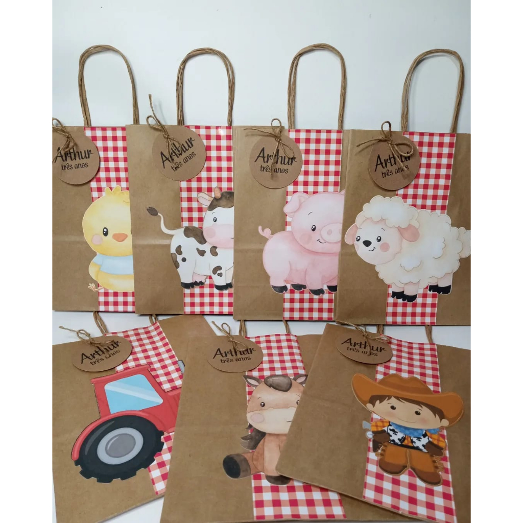 Kit Sacola Kraft Fazendinha / Lembrancinhas / Personalizados / Festa ...
