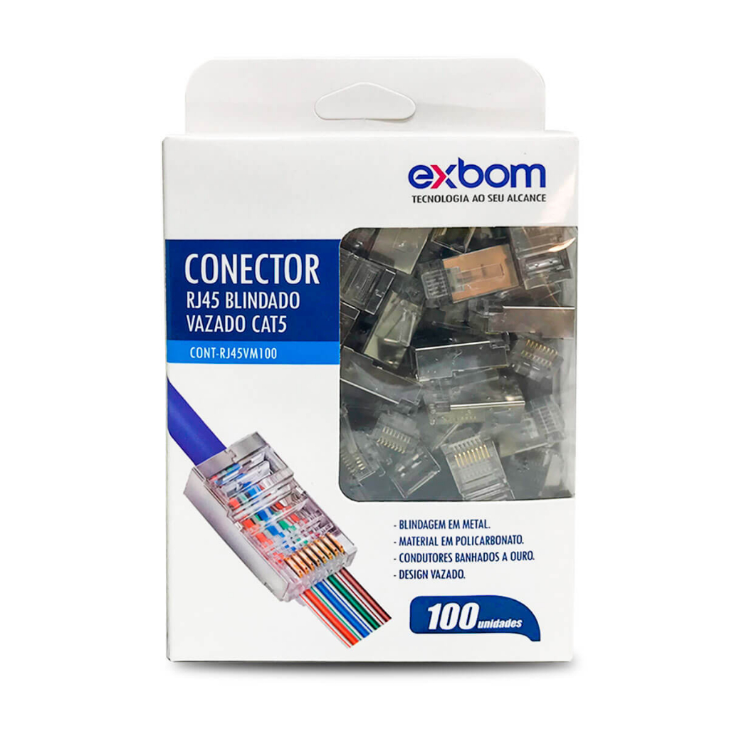 Conector Rede Vazado Blindado Rj45 Kit 100 Und | Shopee Brasil