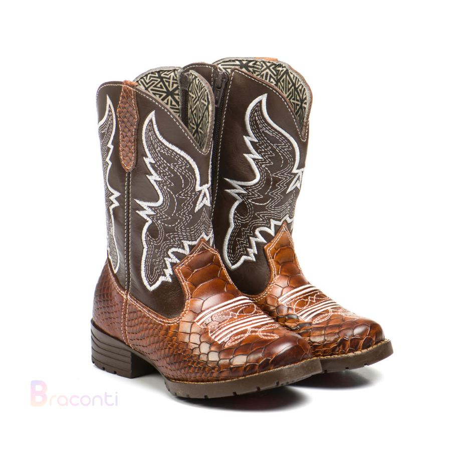 Bota Texana Infantil Anaconda Masculina em Couro Marrom Estampa de ...