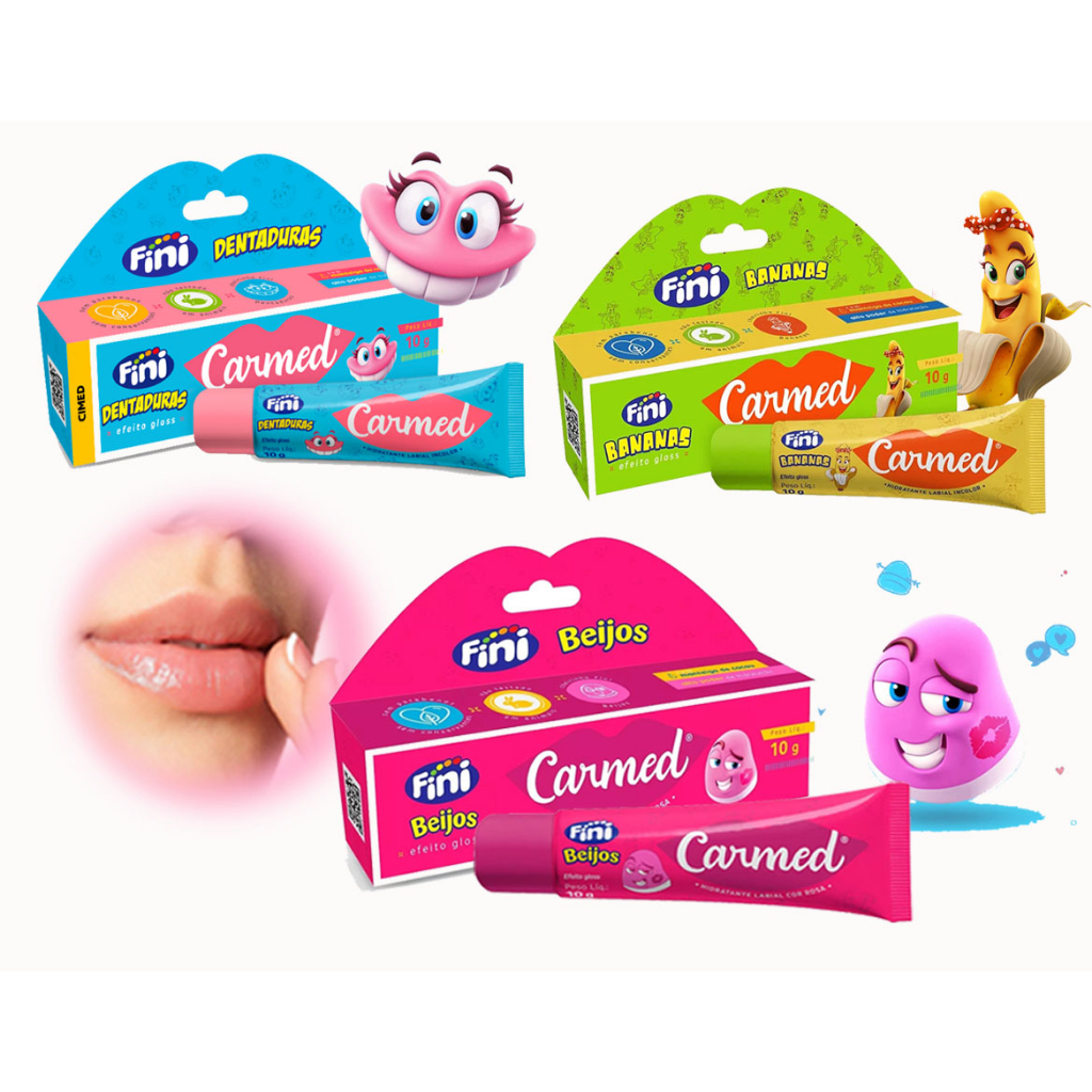Carmed Fini Beijos Dentadura Banana Protetor Hidratante Labial 10g Efeito Gloss Sabor Beijos ...