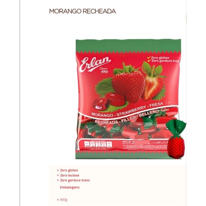 Bala dura recheada Cestinha Morango 600g, Erlan | Shopee Brasil