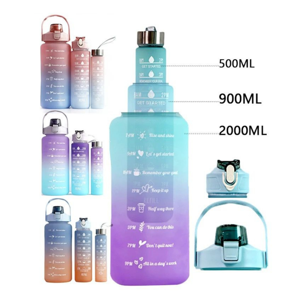 Kit com 3 Garrafas Garrafa De Água Squeeze Academia Com 2L e 900ml e 300ml Portátil Adesivos ...