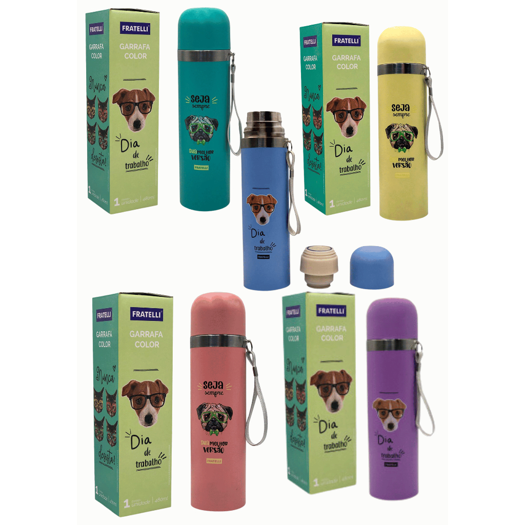 Garrafa Color Estampa Pet Inox 480ml Azul/Verde/Amarela/Rosa/Roxa | Shopee Brasil