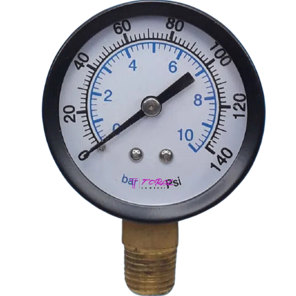 Manômetro Rosca Vertical 1/4 Escala 0 Á 10 Bar 150 Psi 50 Mm | Shopee Brasil
