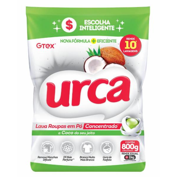 Sabão Lava Roupas em Pó Urca Coco 800G Concentrado Eficiente Econômico ...