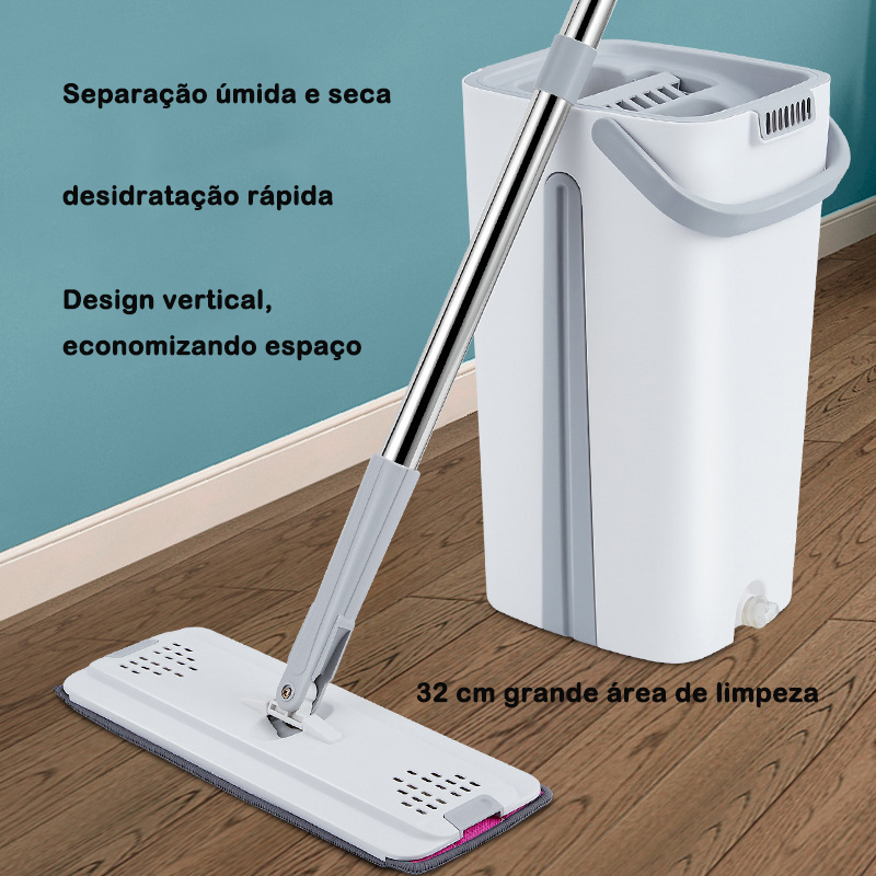 Rodo Flat Mop E Balde Lava E Seca Profissional Com 2 Refil | Shopee Brasil