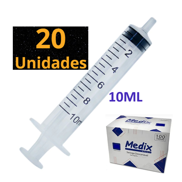 Seringa 10ml Liso 20 Unidades Luer Slip Medix | Shopee Brasil