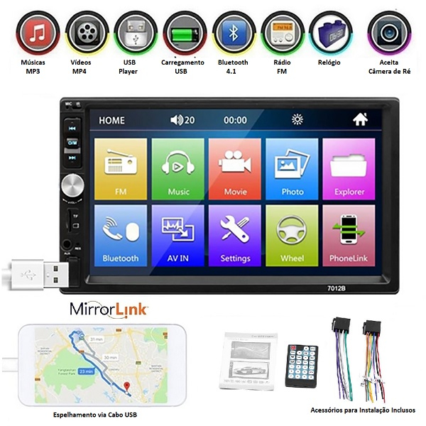 Central Multimidia MP5 7012b 7 Polegadas, Bluetooth, USB, Espelha o Celular | Shopee Brasil