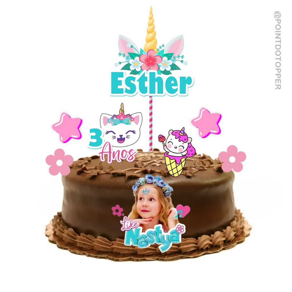 Topo de Bolo Nastya Topper Personalizado Like Nastya Youtuber Criança ...