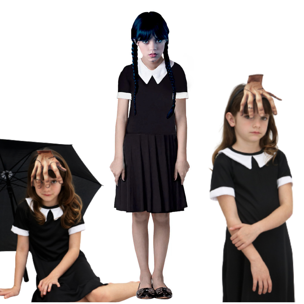 Fantasia Vandinha Addams Vestido Wandinha Do 03 ao 14 Com Mãozinha Sem ...