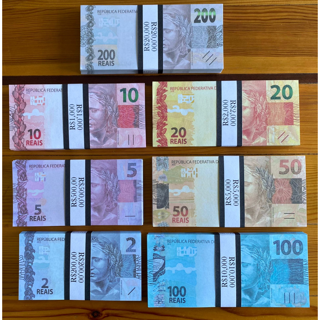 Kit Cédulas Falsas Brinquedo Tamanho Real Todas Cédulas | Shopee Brasil