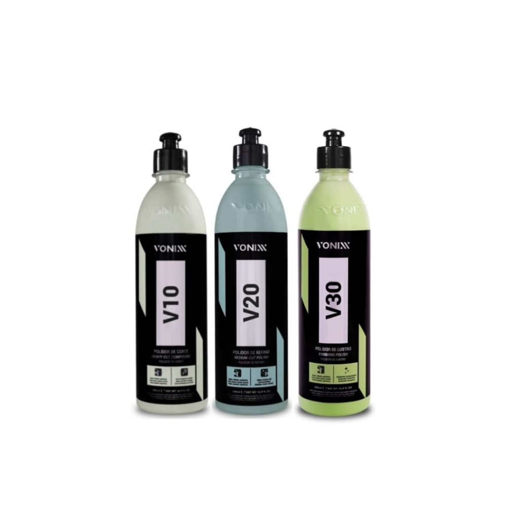Kit Polimento Vonixx V10 Corte V20 Refino V30 Lustro 500 ml cada | Shopee Brasil