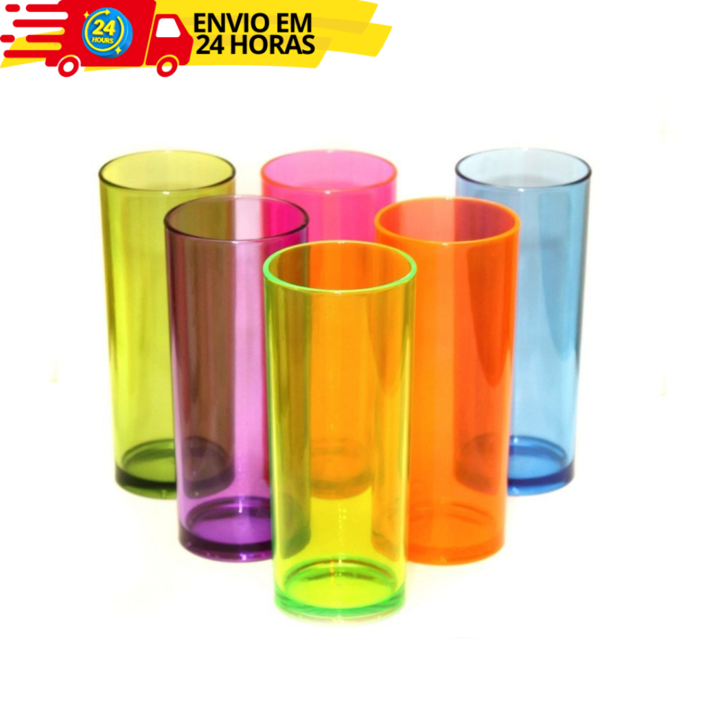 Kit Copo De Acrílico Para Festas E Aniversários 290ml Várias Cores Liso ...