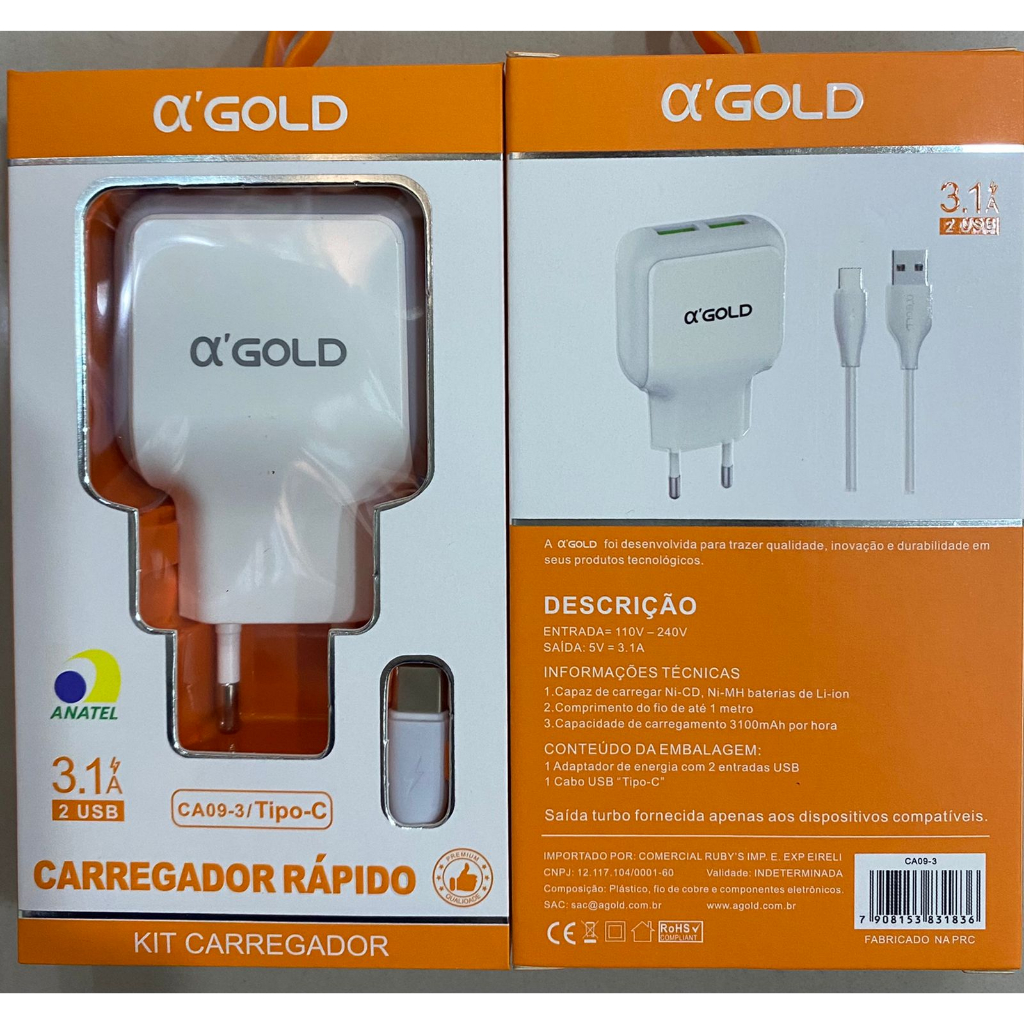 Carregador Homologado Anatel Cabo Turbo Usb P/ Tipo-c 20w | Shopee Brasil