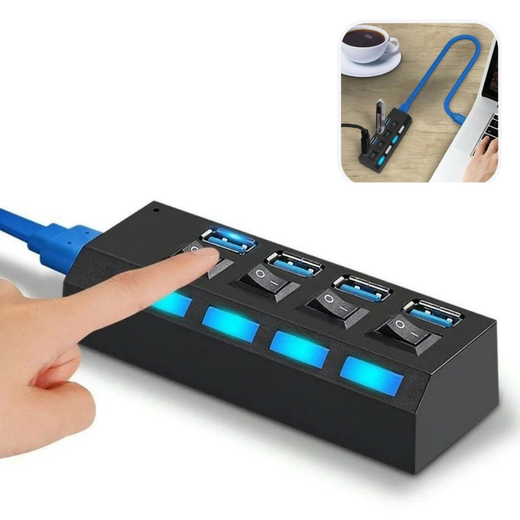 Régua Divisor Expansor Hub 4 Portas Usb 3.0 Super Rápido Switch ...